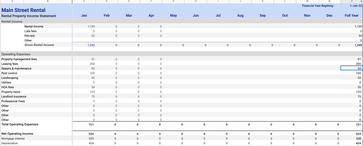 Tracking numbers: Rental property income statement template