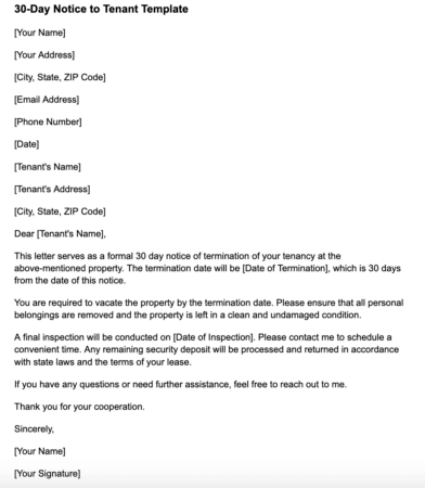 How to write a 30-day notice to a tenant (free template)