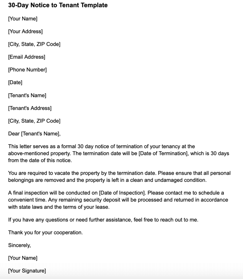 How to write a 30-day notice to a tenant (free template)