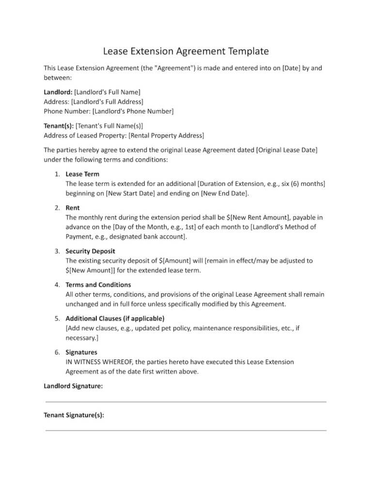 A simple and free lease extension agreement template